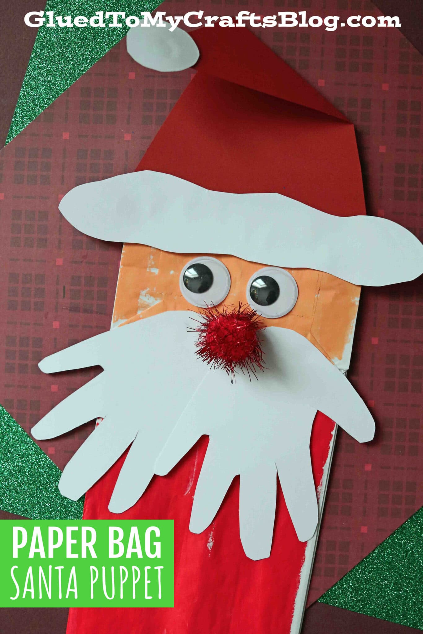 Paper Bag Santa Puppet w/Handprint Beard Craft