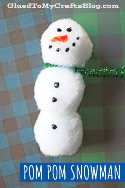 Pom Pom Snowmen Puppet Craft Idea For Winter
