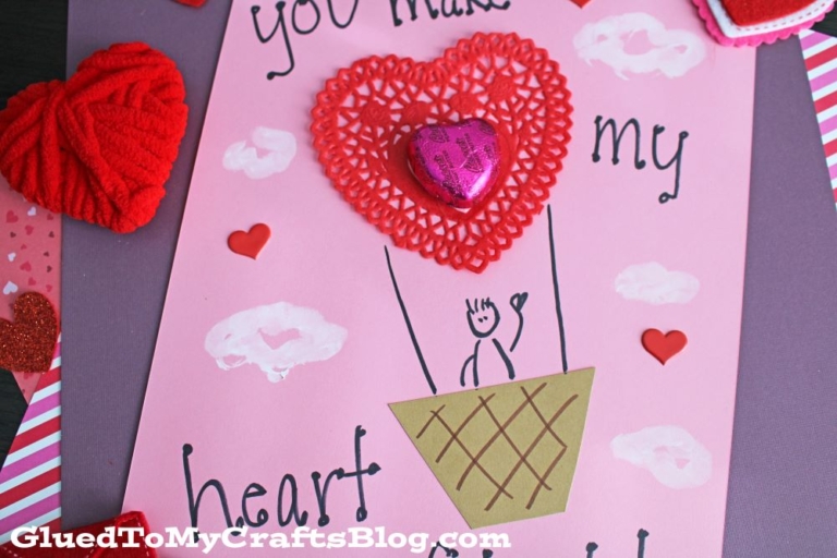 Paper Doily Hot Air Balloon Valentine Card