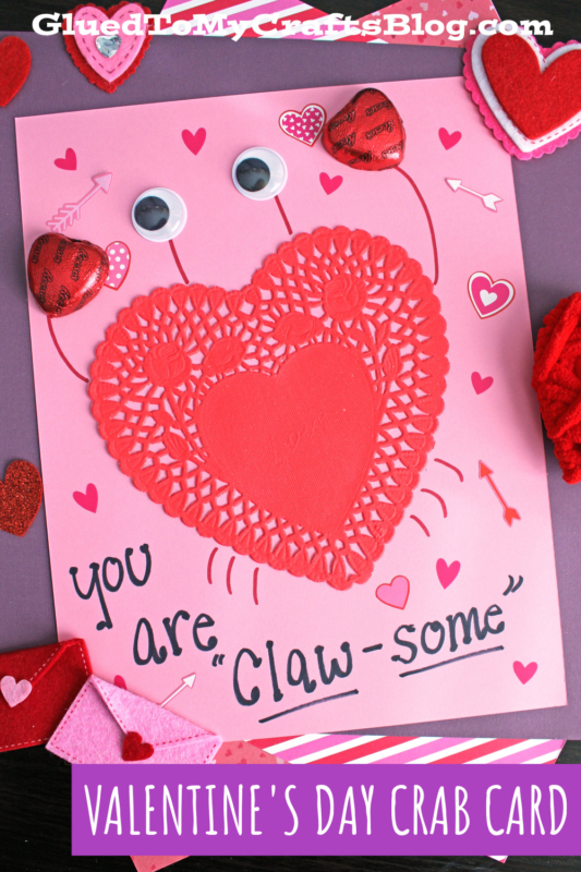 Paper Heart Doily Crab Valentine Card
