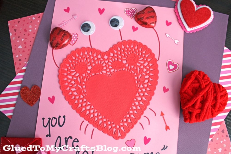 Paper Heart Doily Crab Valentine Card