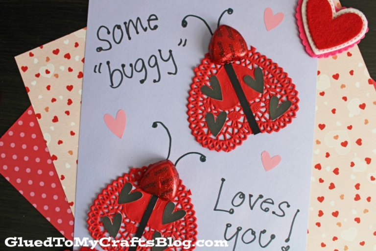 Paper Heart Doily Ladybug Valentine's Day Card