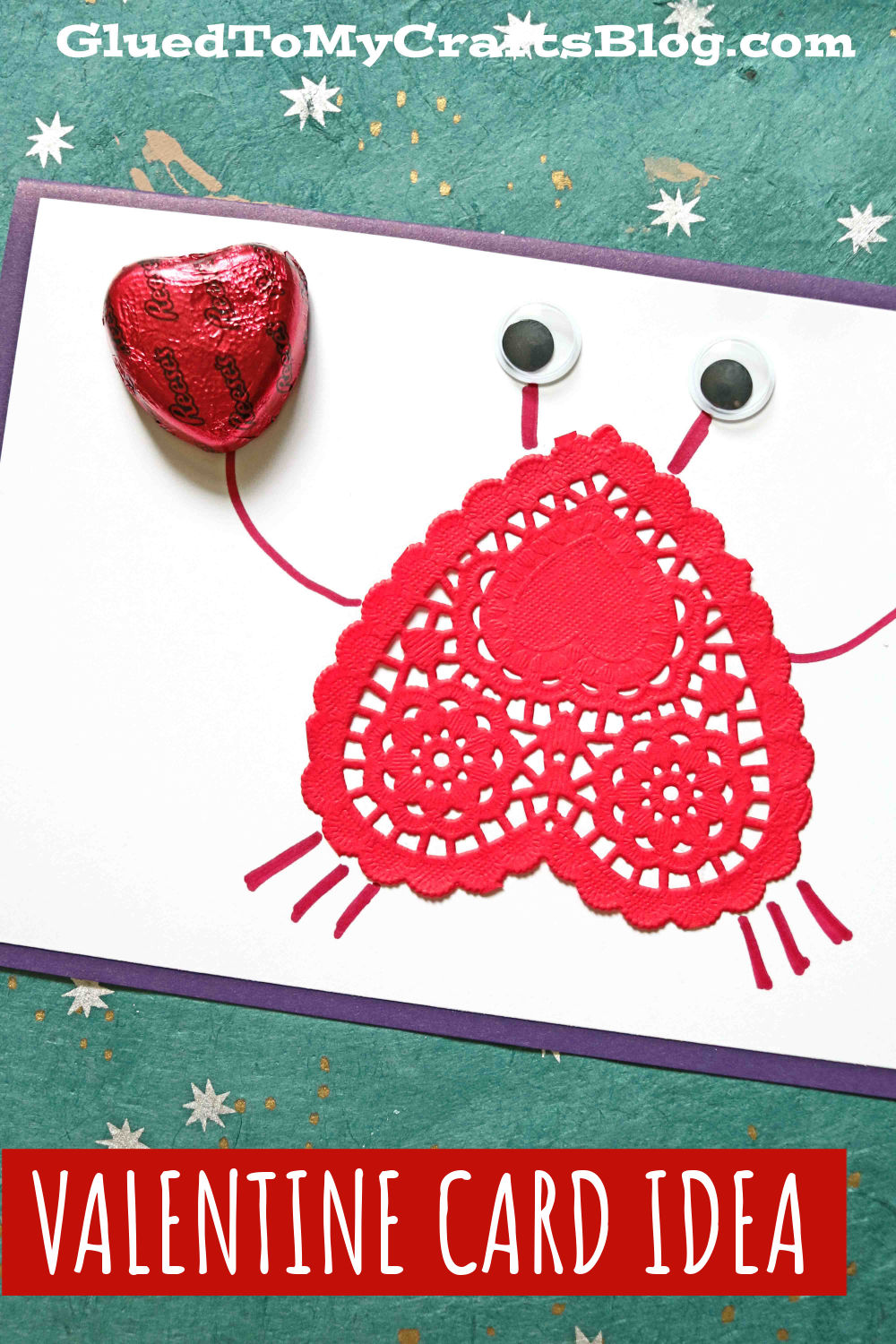 Paper Heart Doily Crab Valentine Card