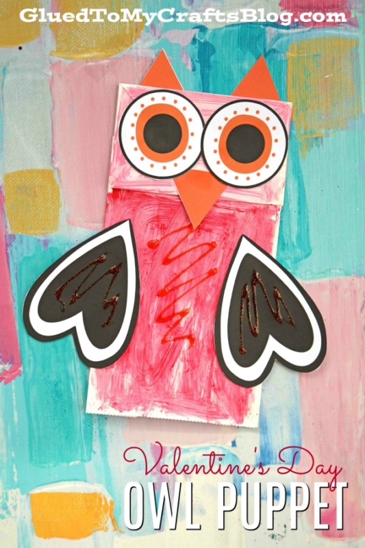 Paper Bag Owl Puppet For Valentine's Day