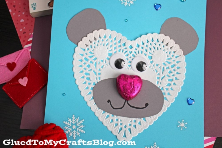 Paper Doily Polar Bear Valentine Card