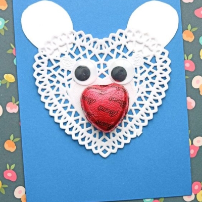 Paper Doily Polar Bear Valentine Card