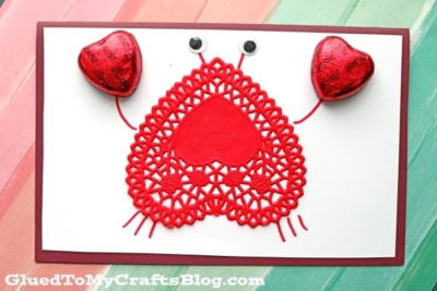 Paper Heart Doily Crab Valentine Card