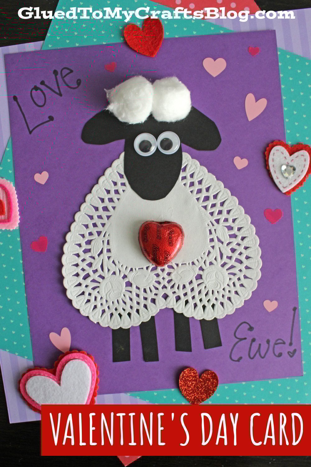 Paper Heart Doily Lamb Valentine's Day Card