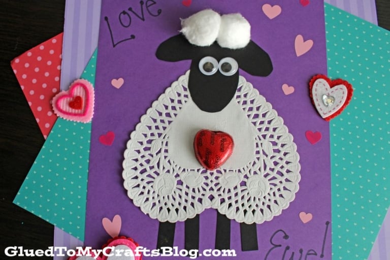Paper Heart Doily Lamb Valentine's Day Card