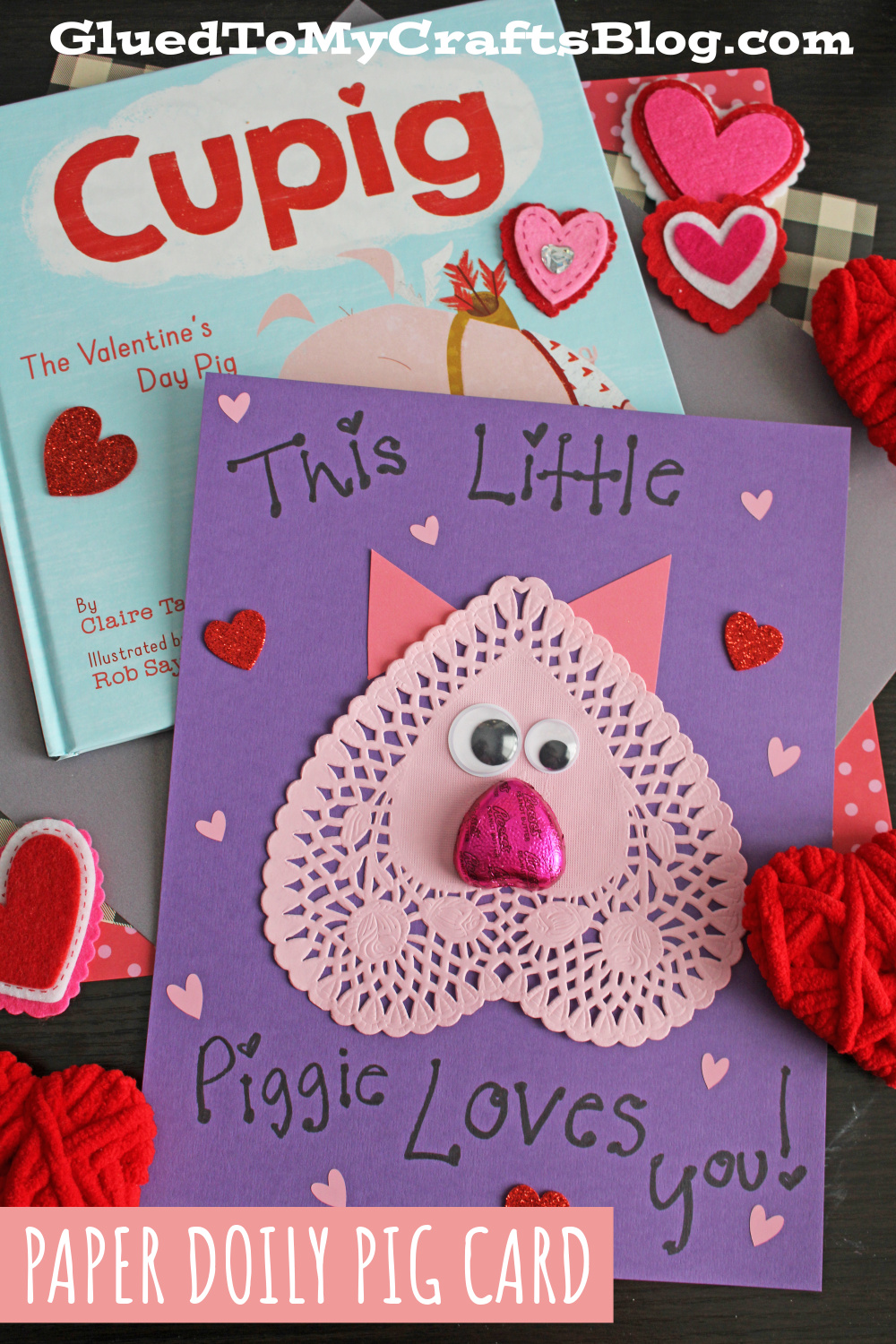 Paper Heart Doily Pig Card Craft Idea