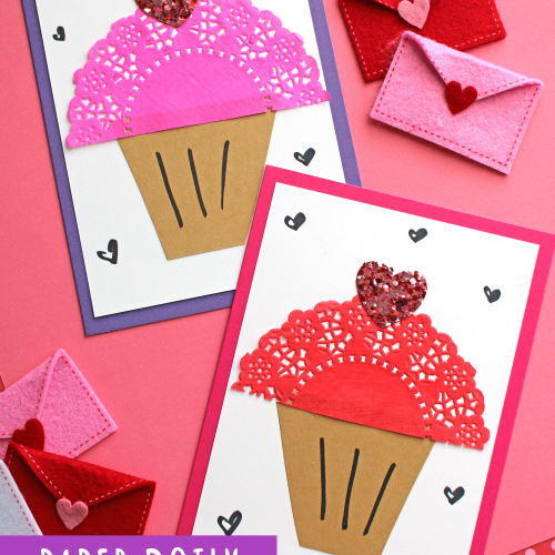 Paper Doily Cupcake Cards For Valentine's Day