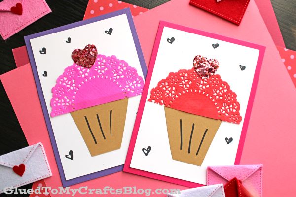 Paper Doily Cupcake Cards For Valentine's Day