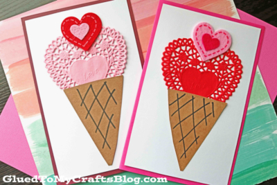 Paper Heart Doily Ice Cream Valentine Cards