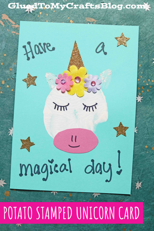Potato Stamped Unicorn Card Craft Idea