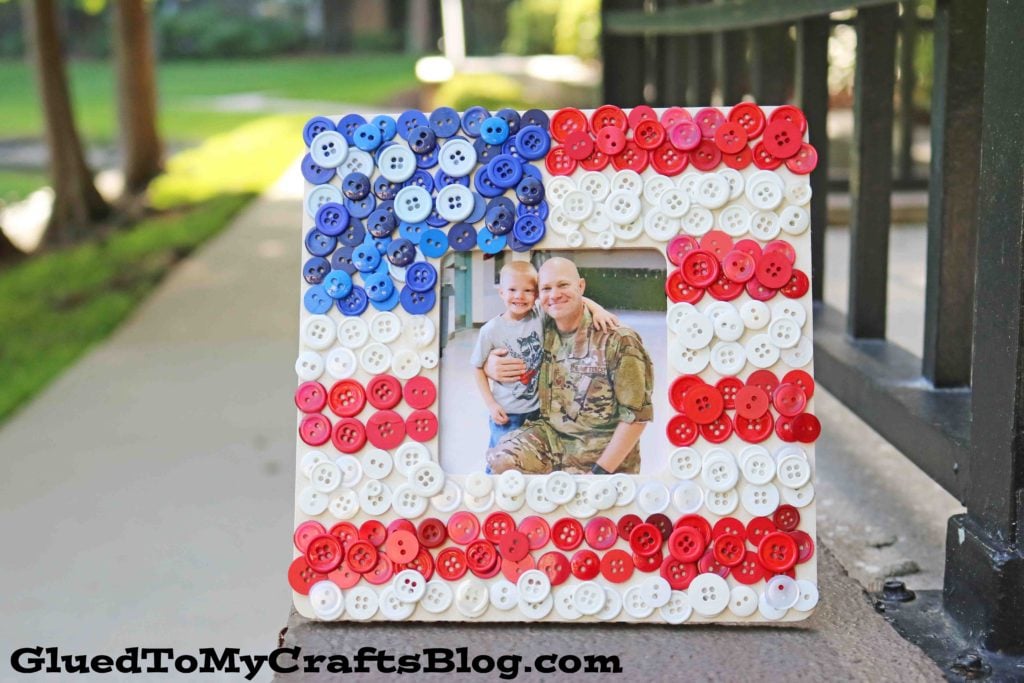 Button Covered Flag Wooden Frame Craft