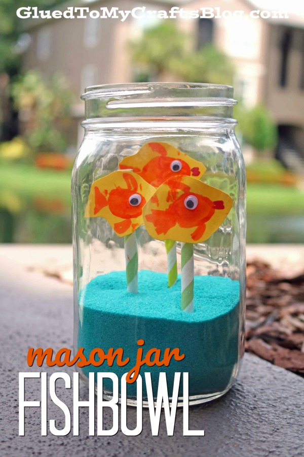 Mason Jar Fishbowl w/Thumbprint Fish
