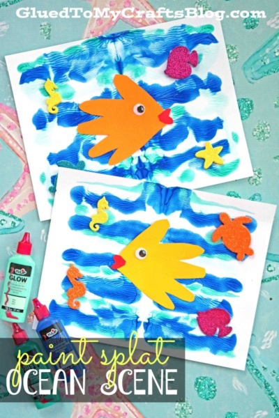 Paint Splat Ocean Scene On Paper