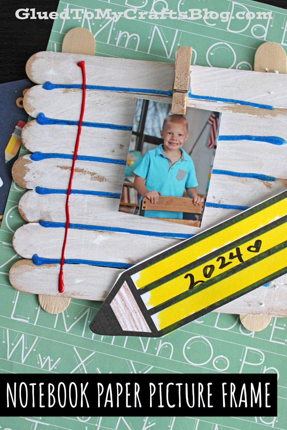 Popsicle Stick Notebook Paper Back to School Picture Frame
