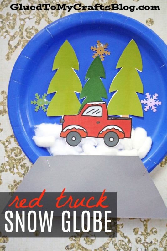 Paper Plate Red Truck Christmas Snow Globe Craft Idea