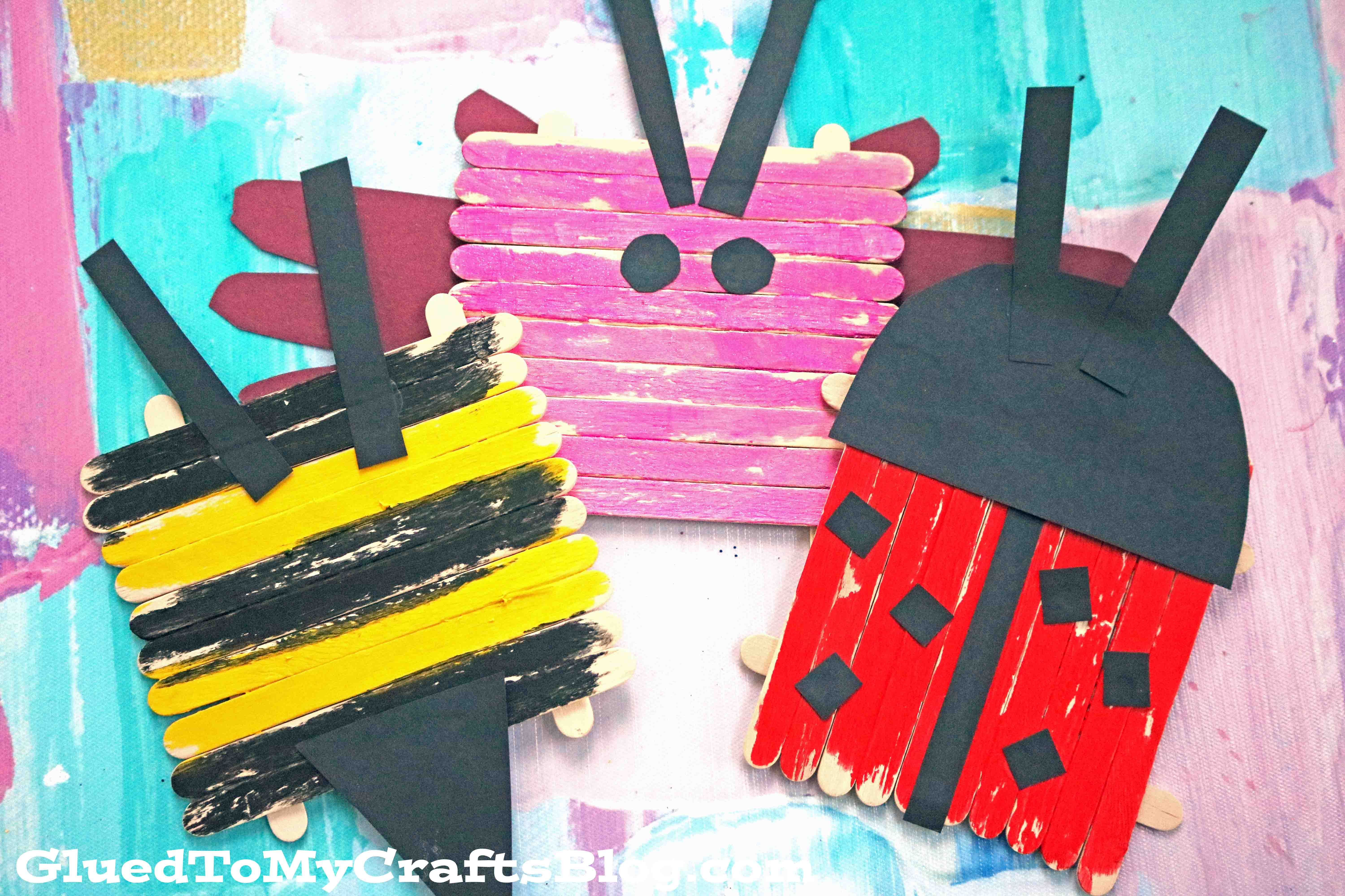 Popsicle Stick Bugs - Ladybug, Butterfly & Bee