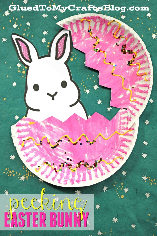 Paper Plate Peeking Easter Bunny In Egg