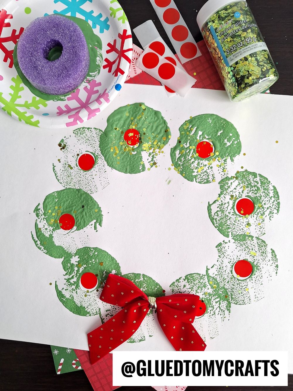 Pool Noodle Stamped Christmas Wreath Craft