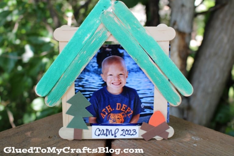 Popsicle Stick Cabin Picture Frame Craft Idea