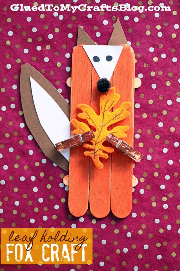 Craft Stick Leaf Holding Fox Puppet