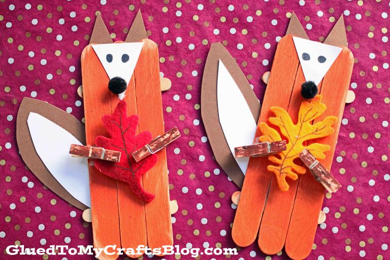 Craft Stick Leaf Holding Fox Puppet