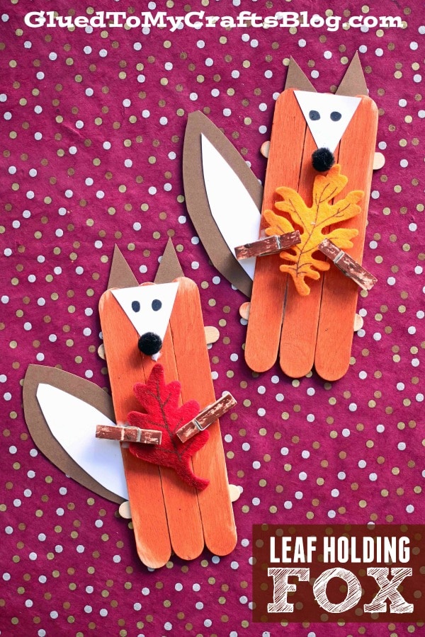 Craft Stick Leaf Holding Fox Puppet