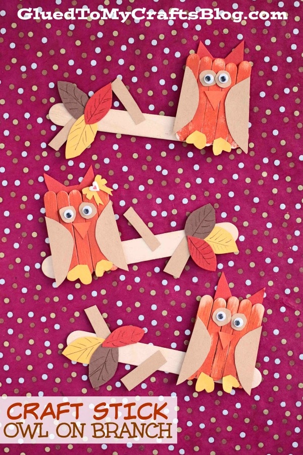 Craft Stick Owl On Branch Art Project