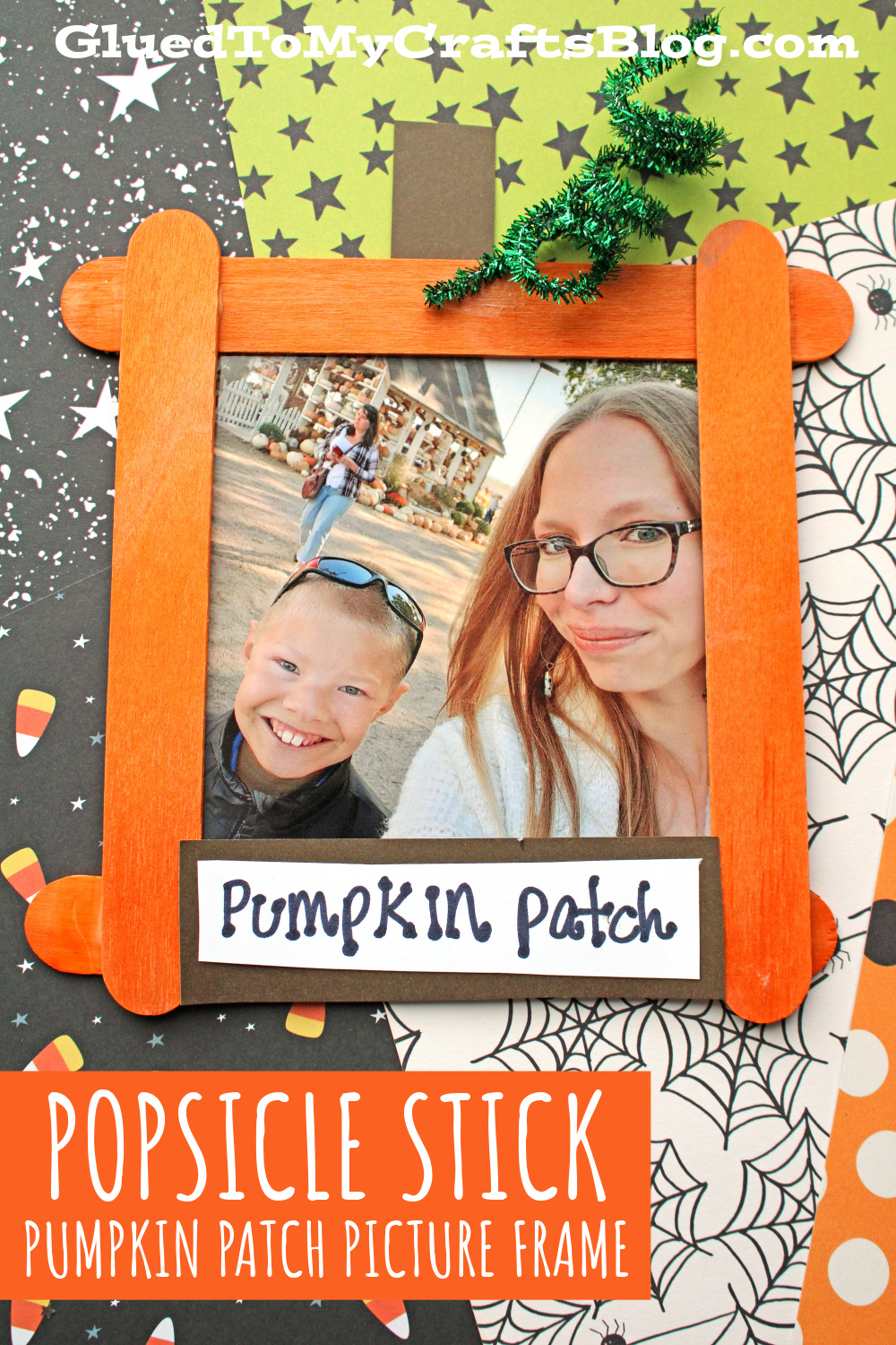 Popsicle Stick Pumpkin Patch Picture Frame Craft Idea