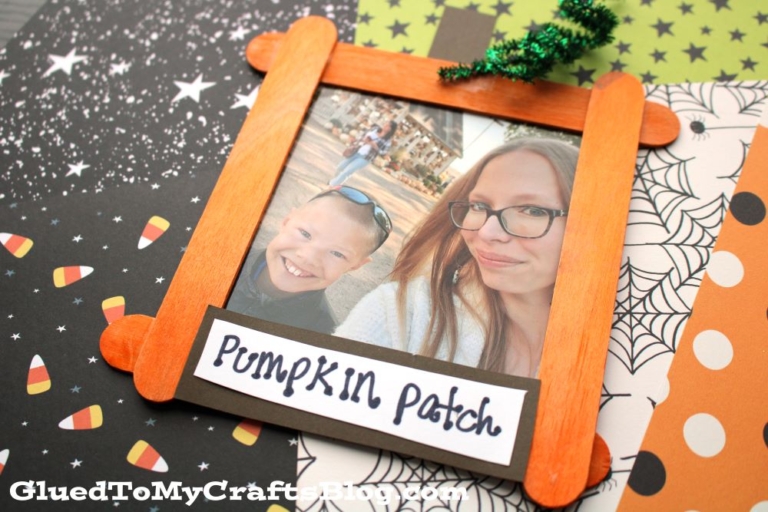 Popsicle Stick Pumpkin Patch Picture Frame Craft Idea