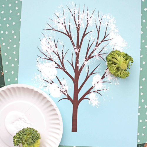 Broccoli Stamped Winter Tree On Paper