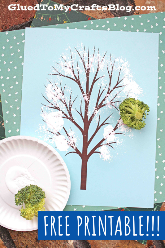 Broccoli Stamped Winter Tree On Paper