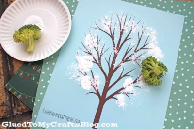 Broccoli Stamped Winter Tree On Paper