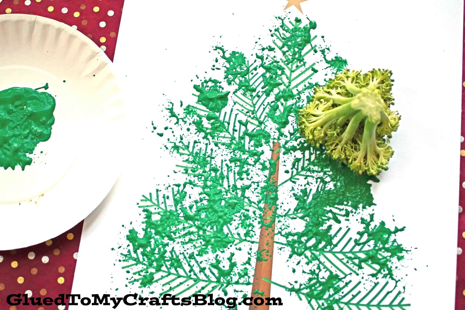 Broccoli Stamped Christmas Tree Craft