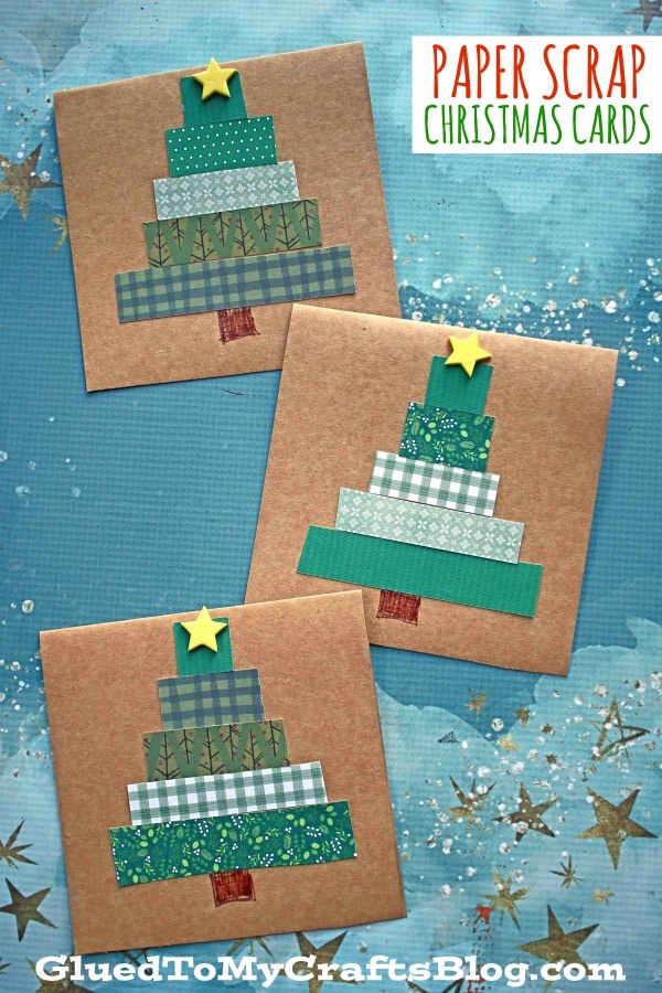 Handmade Paper Scrap Christmas Tree Cards For Kids To Make