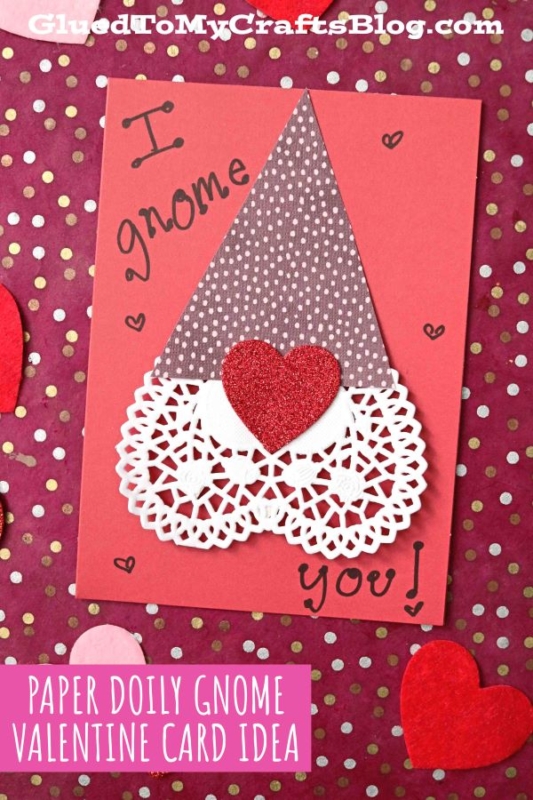 Paper Heart Doily Gnome Card Craft Idea