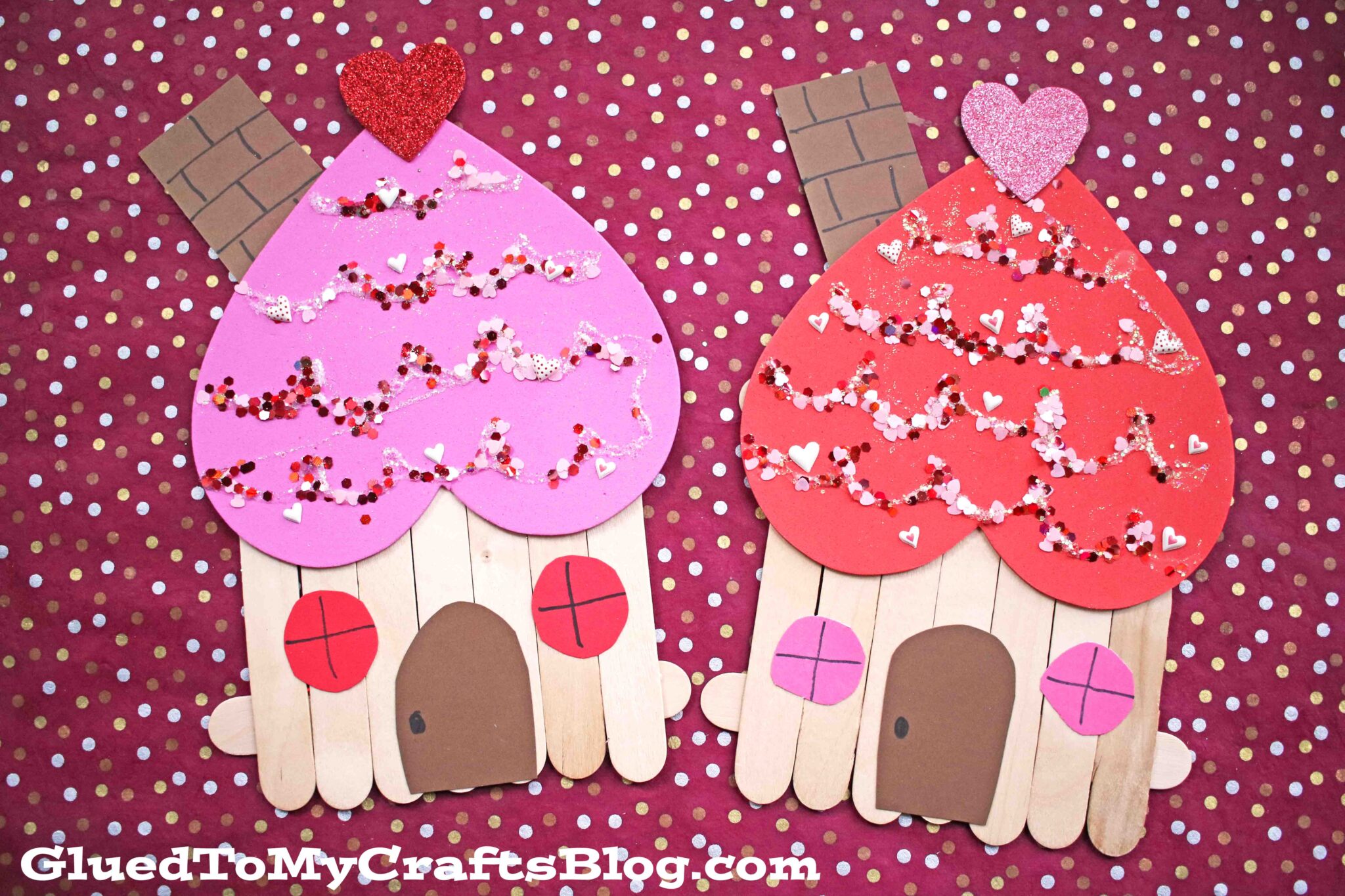 Popsicle Stick Valentine Gingerbread House Craft Idea