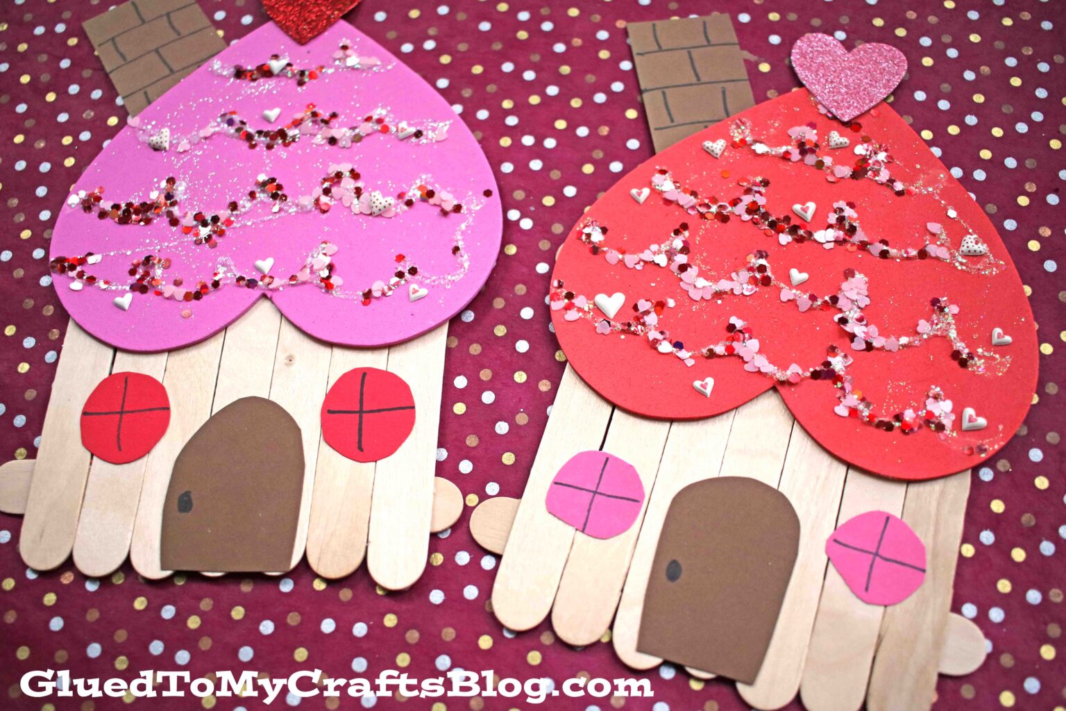Popsicle Stick Valentine Gingerbread House Craft Idea