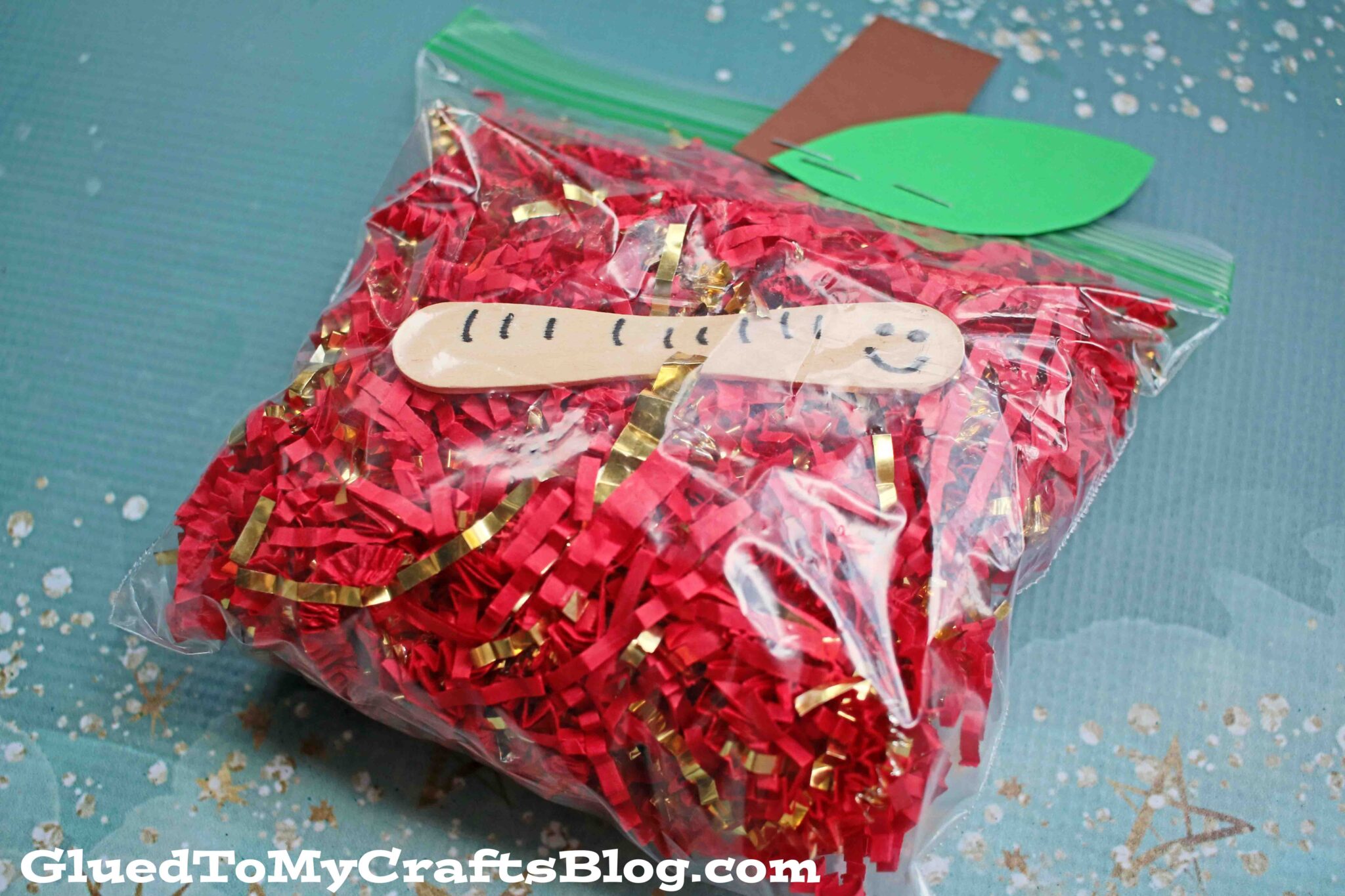 Crinkle Paper Apple w/Popsicle Stick Worm Craft Idea