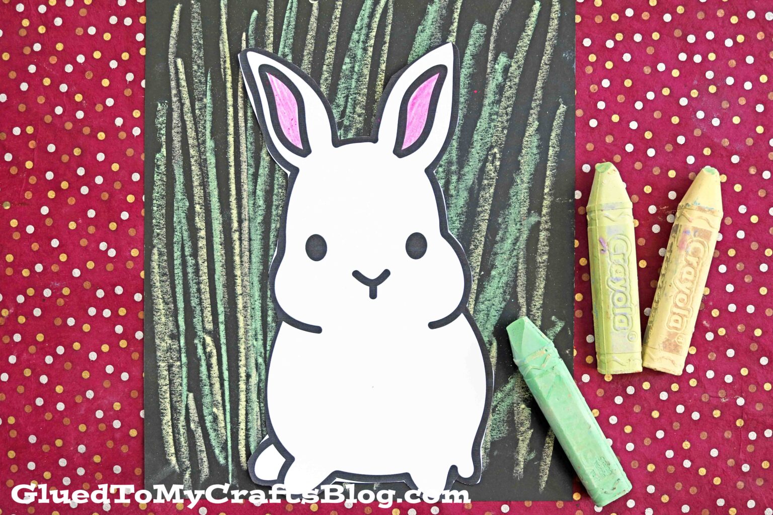 Paper & Chalk Art Bunny In Grass Craft Idea