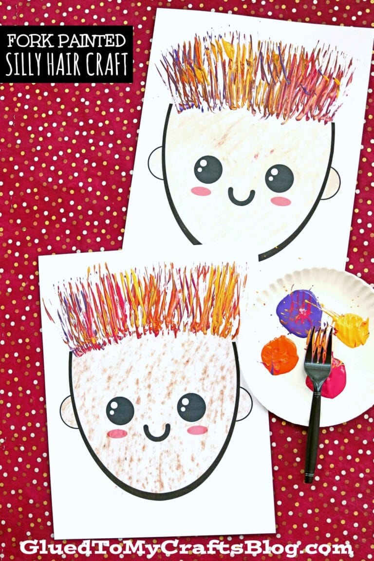 Fork Painted Silly Hair Craft Idea w/Free Printable