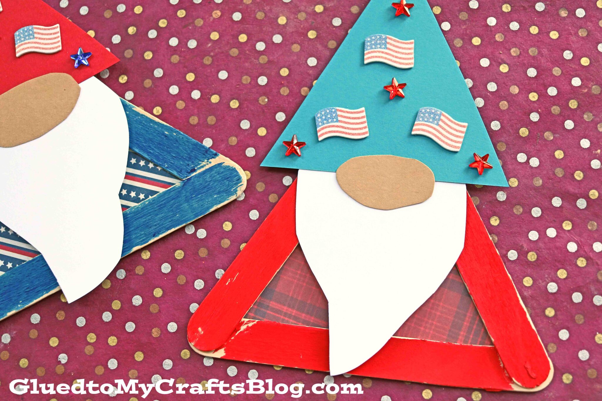 Popsicle Stick Patriotic Gnome Craft Idea For 4th of July