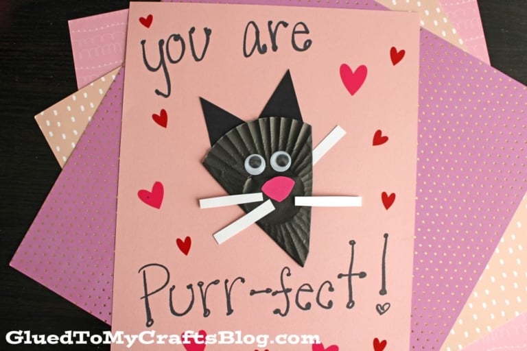 Cupcake Liner Cat Card Craft Idea For Kids