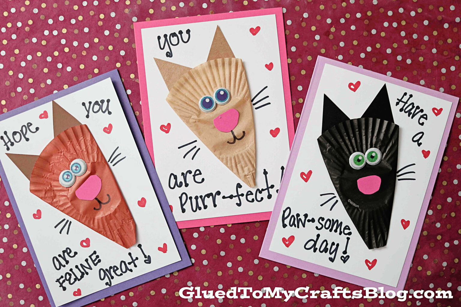 Cupcake Liner Cat Card Craft Idea For Kids