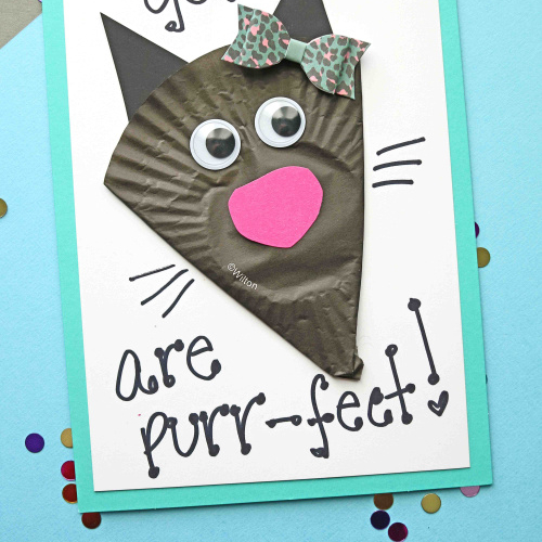 Cupcake Liner Cat Card Craft Idea For Kids