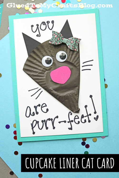 Cupcake Liner Cat Card Craft Idea For Kids