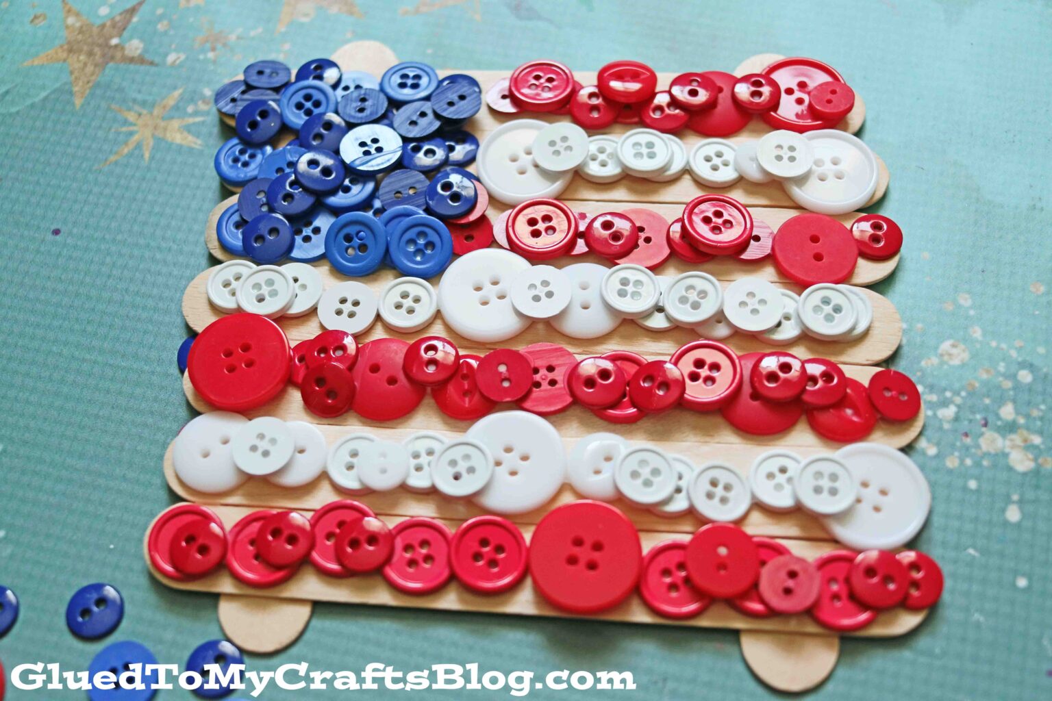 Popsicle Stick Button Flag Craft Idea